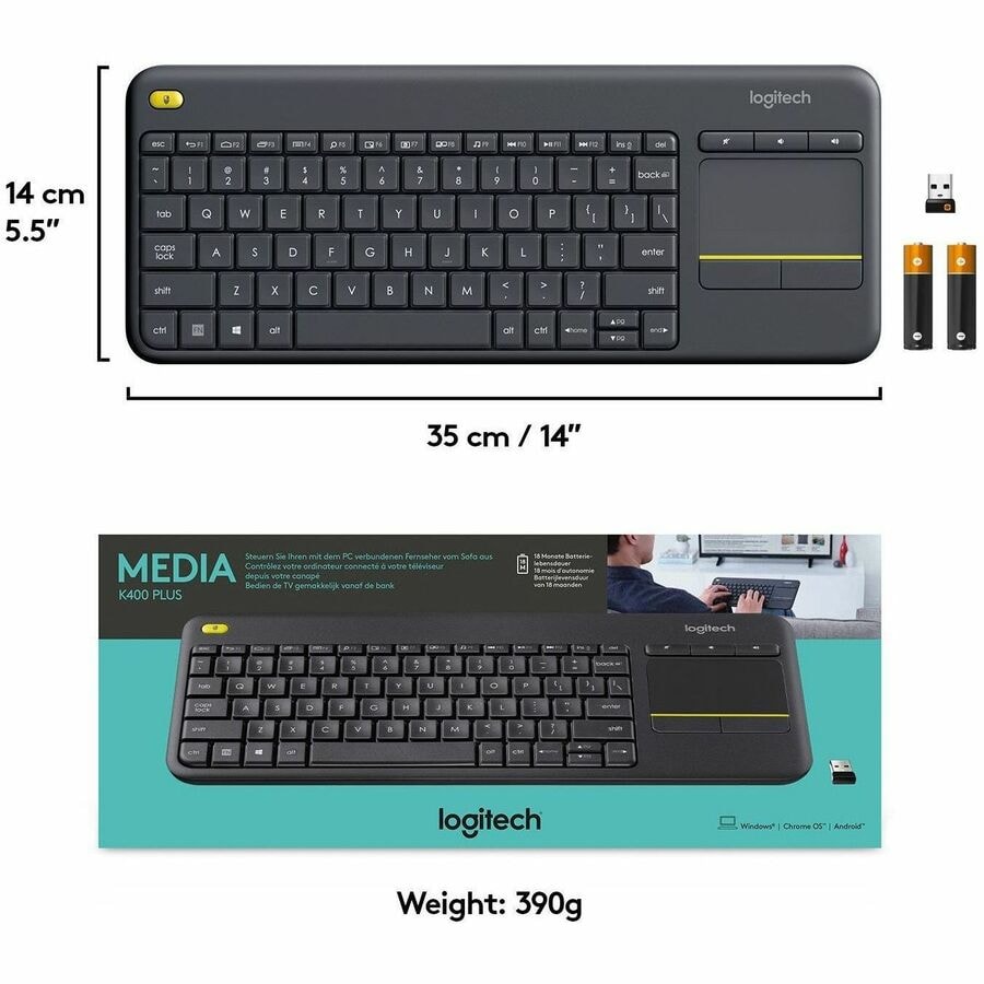 Logitech K400 Plus Touchpad Wireless Keyboard - Wireless Connectivity ...
