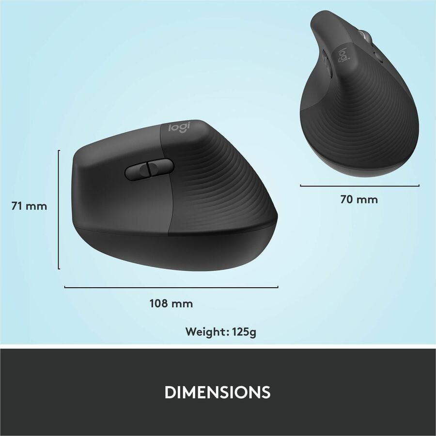 Logitech Lift Vertical Ergonomic Mouse (Graphite) - Optical - Wireless ...