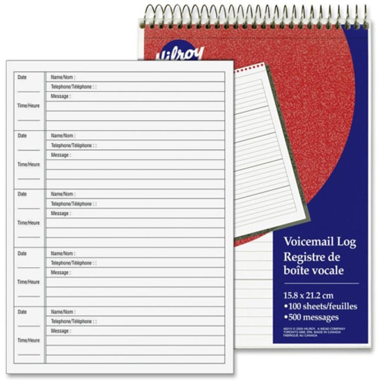 Hilroy 46215 Voicemail Log Book - 100 Sheet(s) - 6 1/4" (15.9 cm) x 8 7 ...