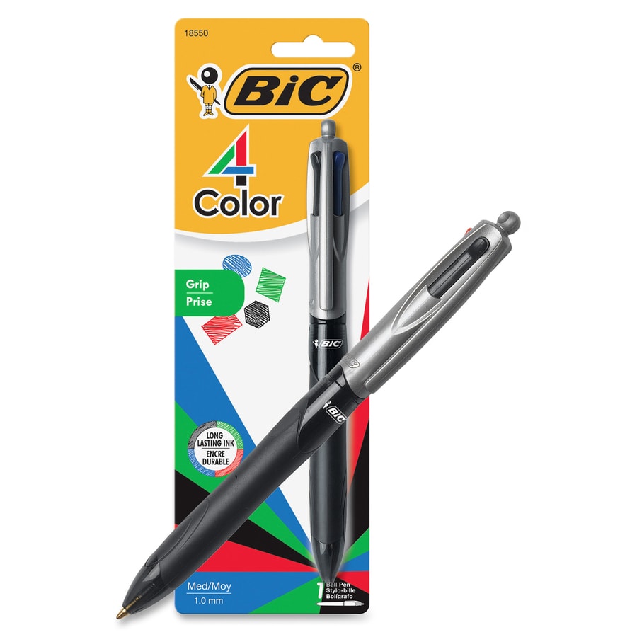 BIC 4-Colour Pro Grip Ballpoint Pen, Black Barrel, Medium Point (1.0mm ...