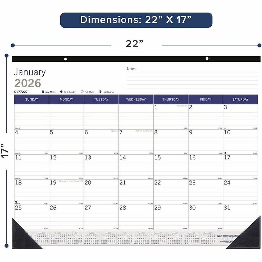 Blueline DuraGlobe Monthly Desk Pad Calendar, 22" x 17" , English ...
