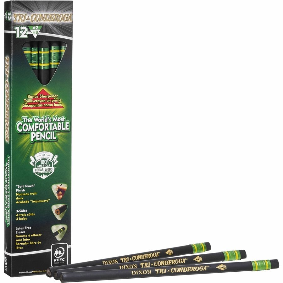 Ticonderoga Tri-Conderoga Wood-Cased Pencils with Sharpener - 2HB Lead ...
