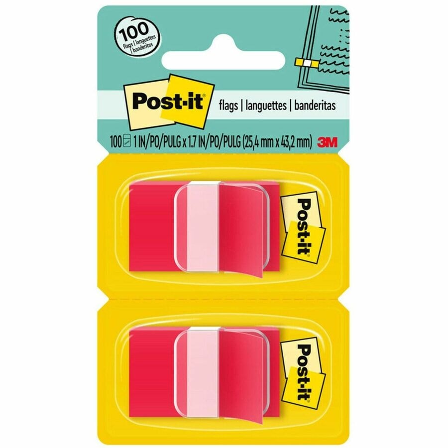 Post-it® Flags - 100 - 1" (25.40 mm) Flag/Note Width x 1 3/4" (44.45 mm ...