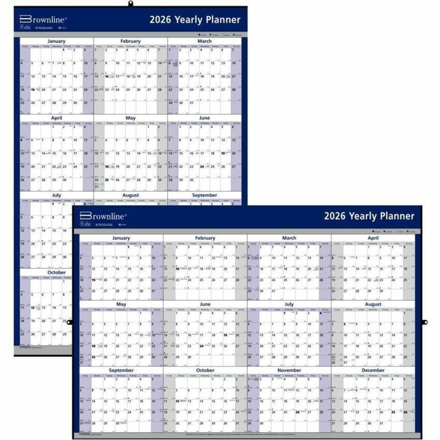 Brownline Reversable Yearly Wall Calendar, 24" x 36" , English - Yearly ...