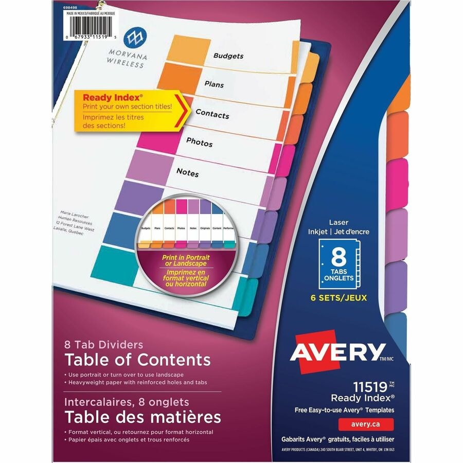 Avery® Ready Index® Table of Content Dividers, 8 tabs, 6 sets - 8 Blank ...