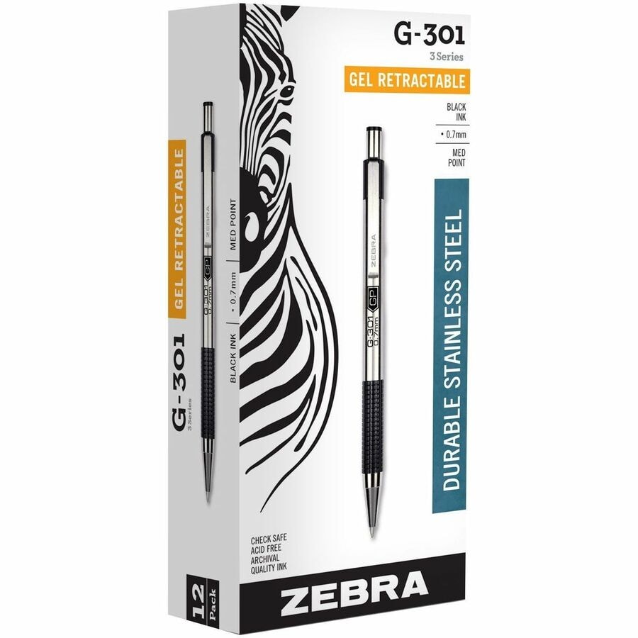 Zebra Pen G-301 Retractable Ballpoint Pen - 0.7 mm (0.03") Pen Point ...