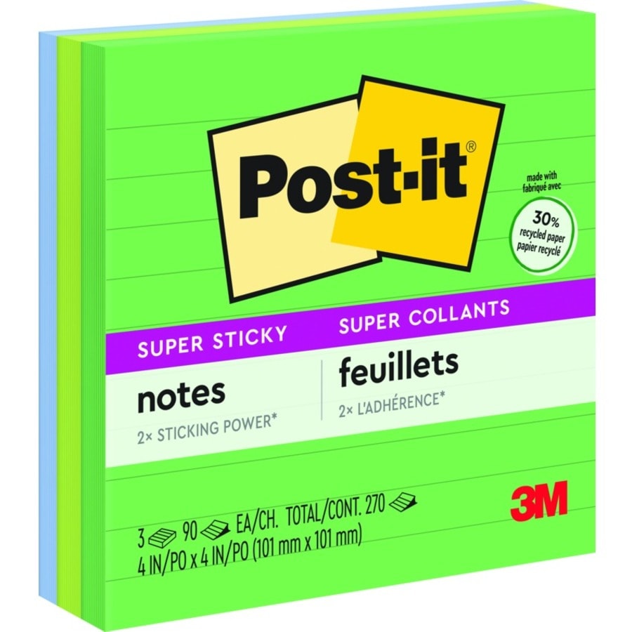 Post-it® Super Sticky Lined Notes - 270 - 4" (101.60 mm) Flag/Note ...