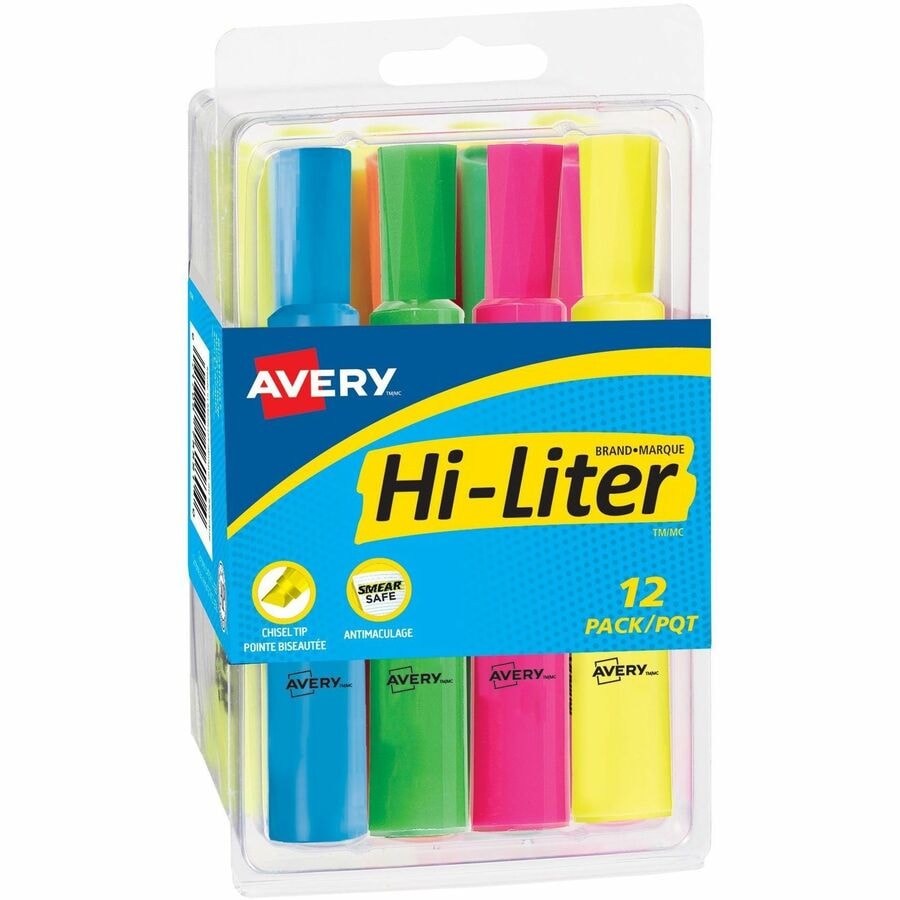 Avery® Desk Style HI-LITER®, Assorted Colours, 12/pk - Chisel Marker ...