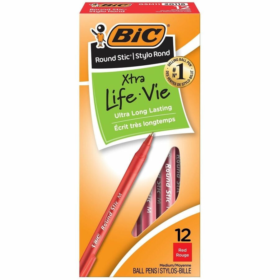 BIC Round Stic Ballpoint Pen - 1 mm Medium Pen Point - Red Ink ...