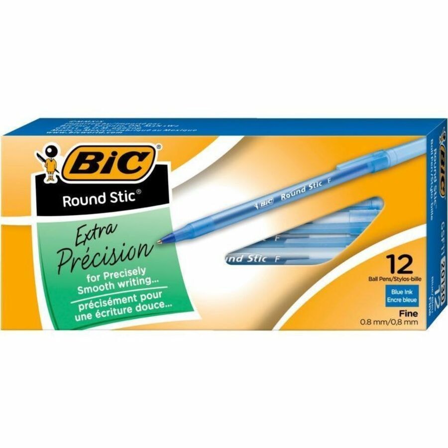 BIC Round Stic Extra Precision Ballpoint Pen, Fine Point For Ultra-Precise Lines (0.8mm), Blue ...