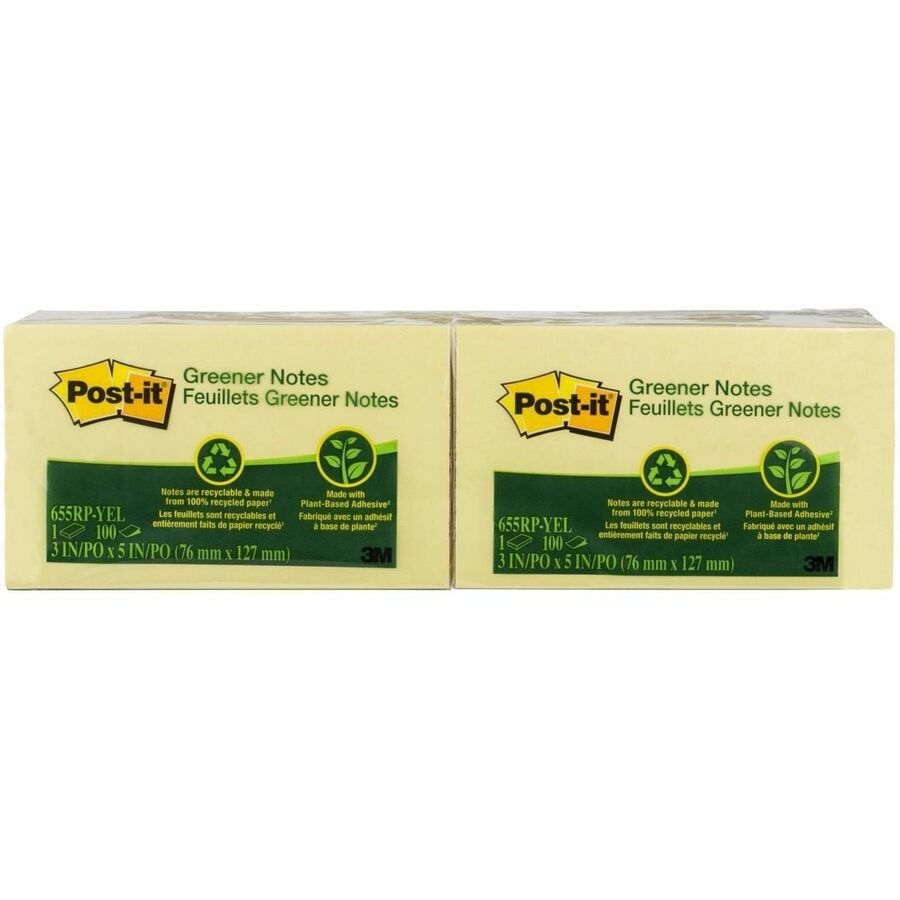Post-it® Greener Notes 655-RP, 3 in x 5 in, Canary Yellow - 1200 x ...