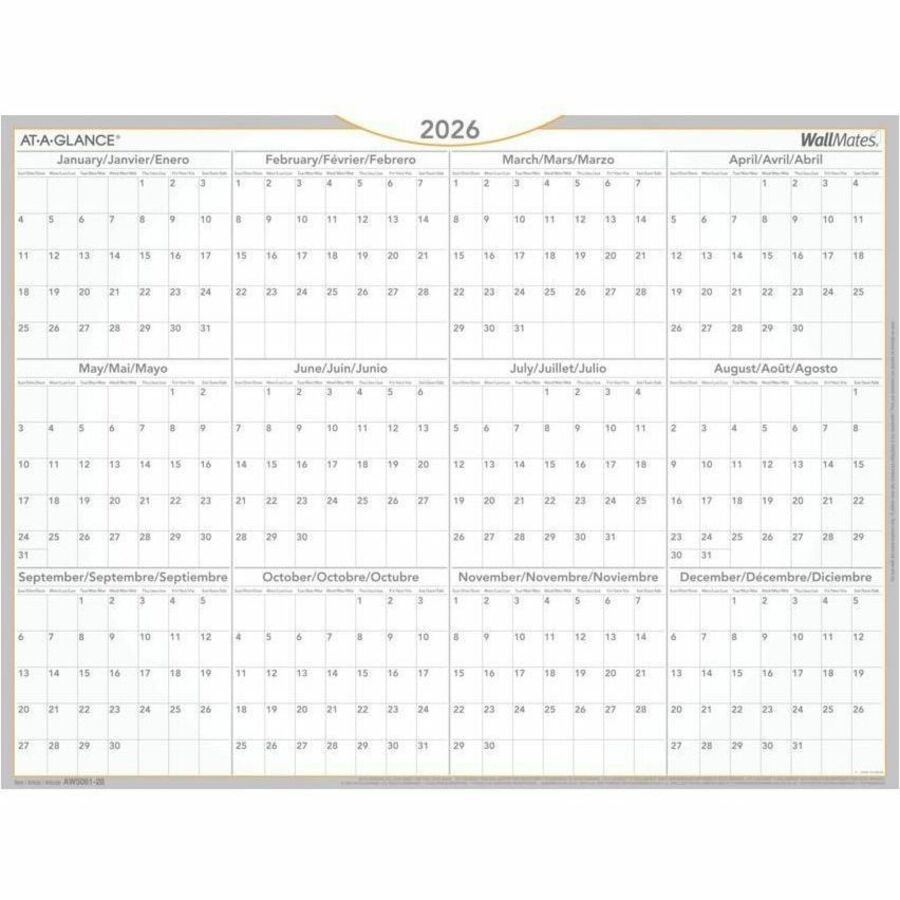 AT-A-GLANCE® WallMates™ Self-Adhesive Dry Erase Yearly Calendar 18" x ...