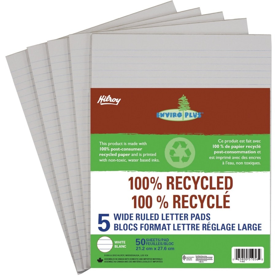 Hilroy 100% Recycled Wide Ruled Letter Pad - 50 Sheets - Glue - 0.31 ...