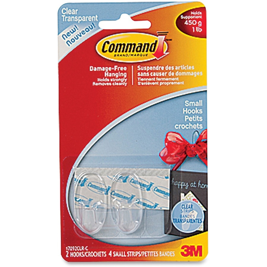 Command Clear Small Hooks - 2 Small Hook - 1 lb (453.59 g) Capacity - 2 ...