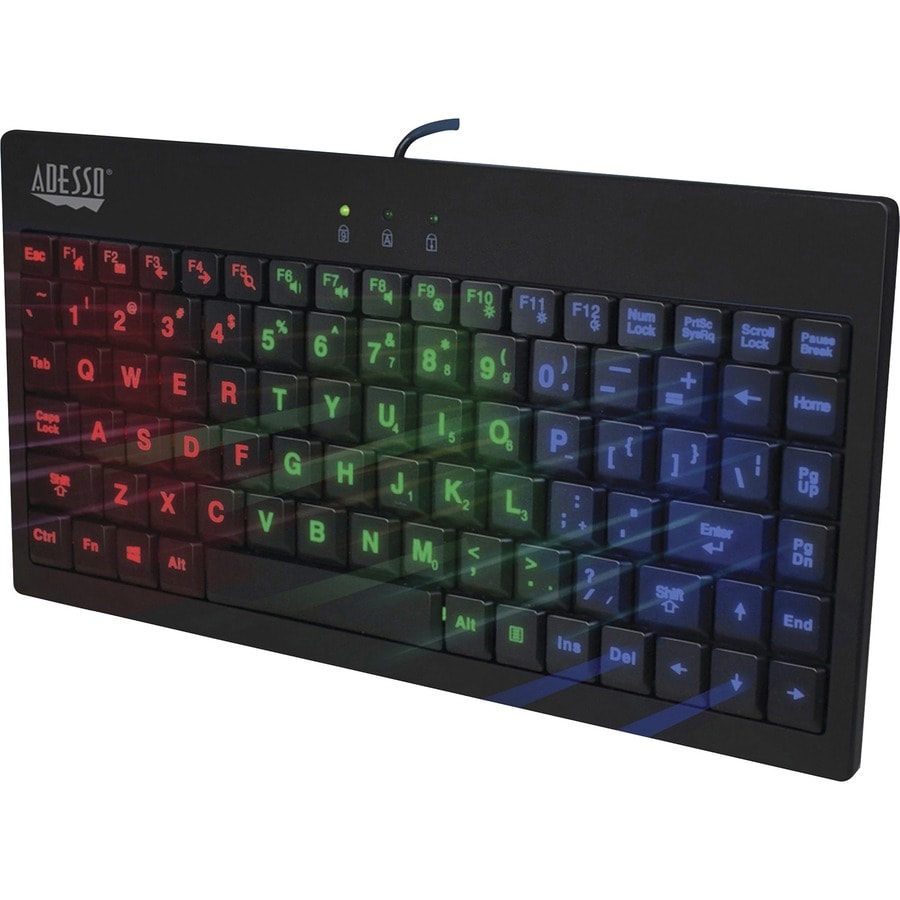 Adesso 3-Color Illuminated Mini Keyboard - Cable Connectivity - USB ...