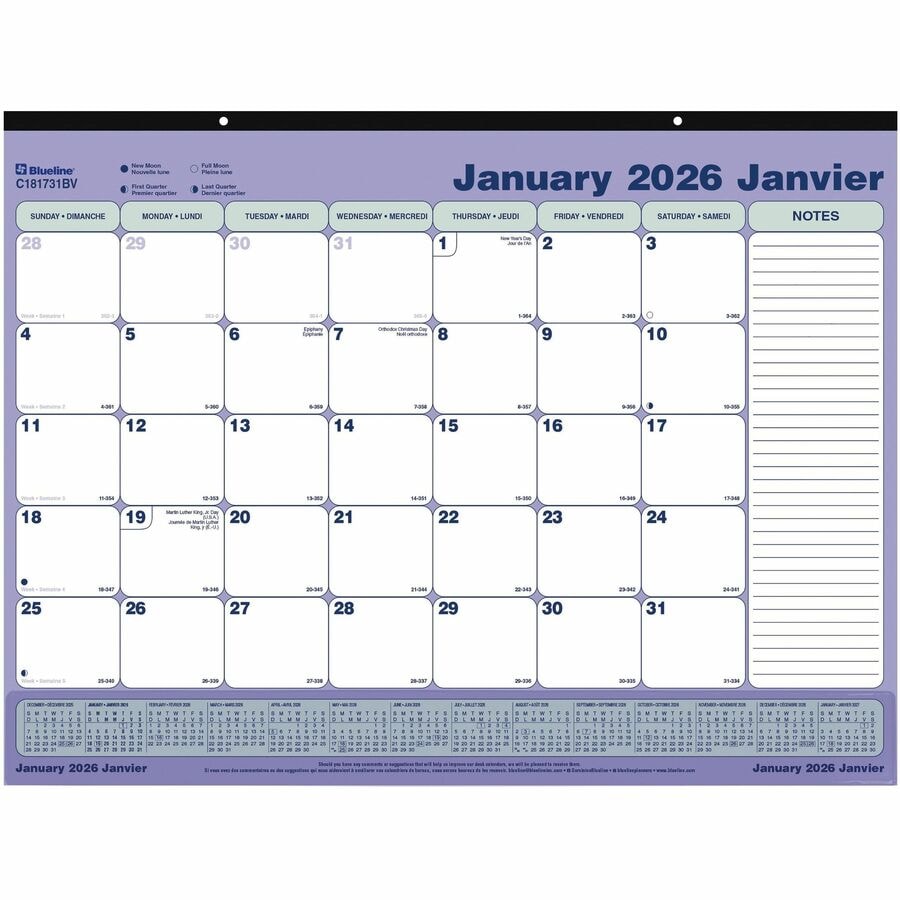 Blueline Monthly Desk Pad Calendar with Vinyl Strip, 21-1/4" x 16 ...