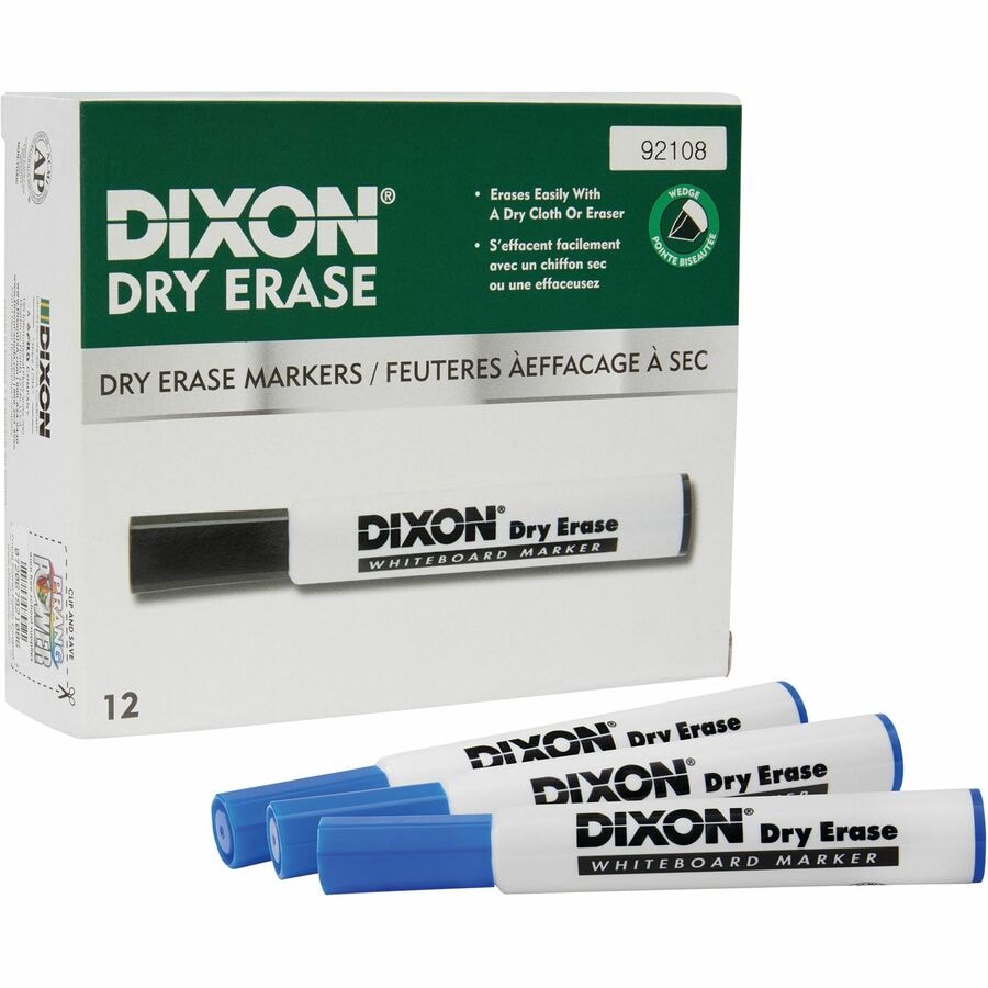 Dixon Dry Erase Markers - Broad Chisel, Fine Marker Point - Blue Ink ...