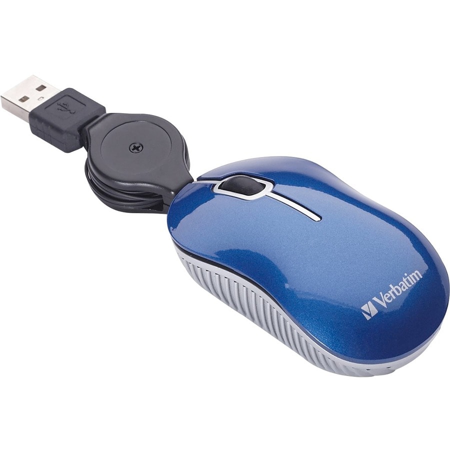 Verbatim Mini Travel Optical Mouse - Blue - Optical - Cable - Blue - 1 ...