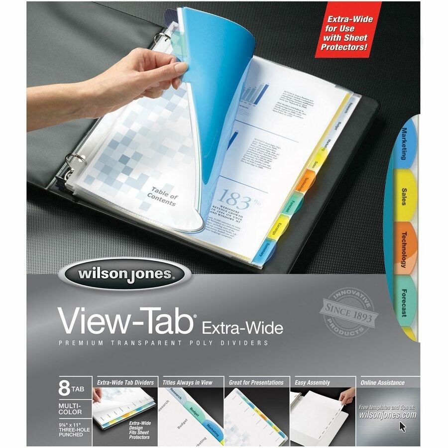 Wilson Jones View-Tab Tab Divider - 8 Tab(s) - Assorted Polypropylene ...