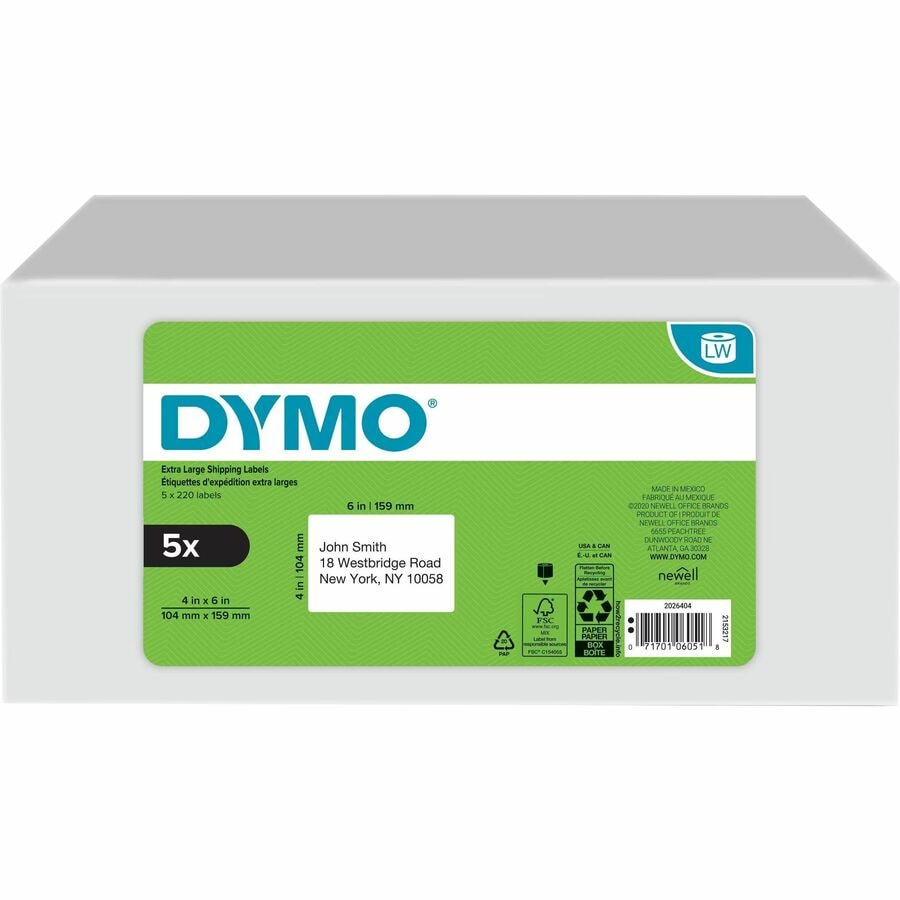 Dymo LabelWriter Extra Large Shipping Labels - 6" (152.40 mm) Height x ...