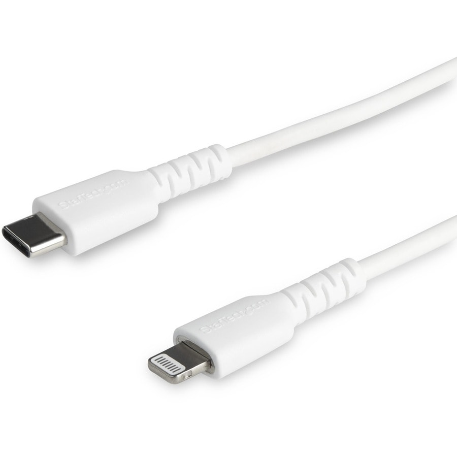 StarTech.com 6 foot/2m Durable White USB-C to Lightning Cable, Rugged ...