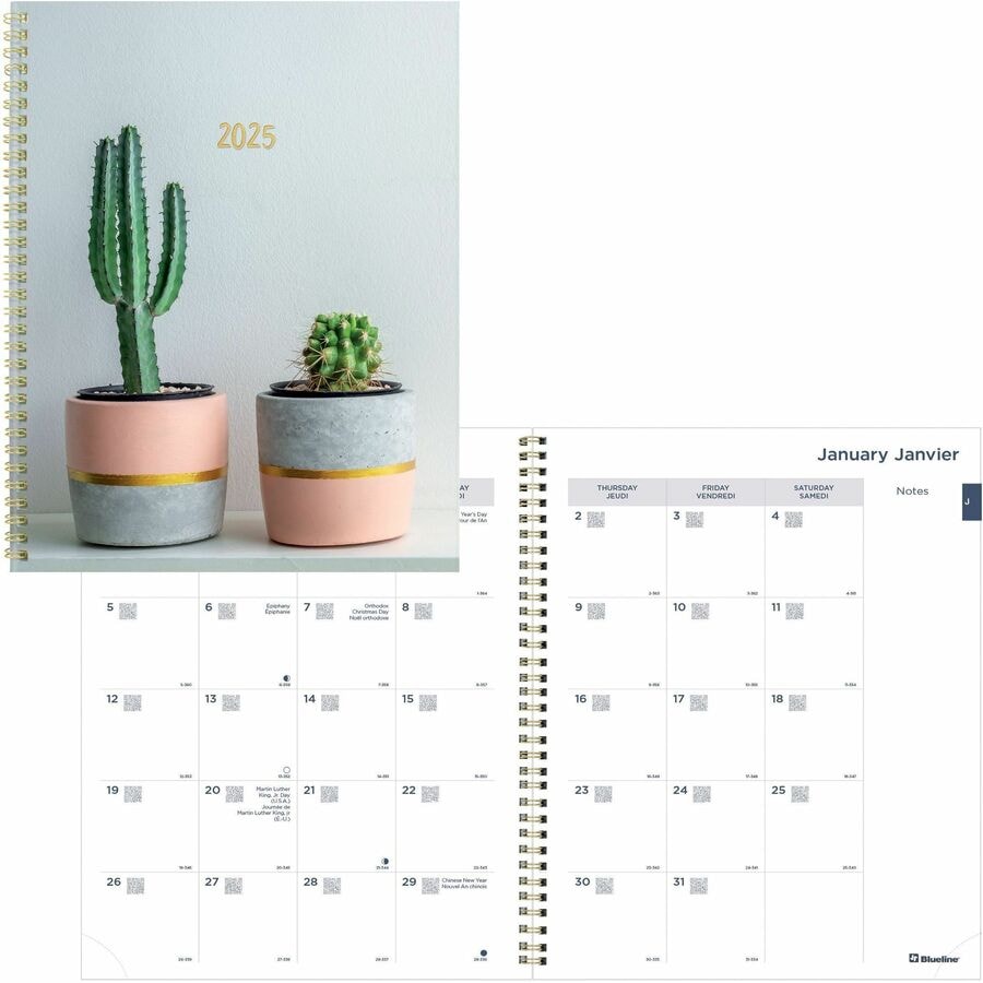 Blueline Succulent Plant 14-Month Monthly Planner, 11"x 8-1/2 ...
