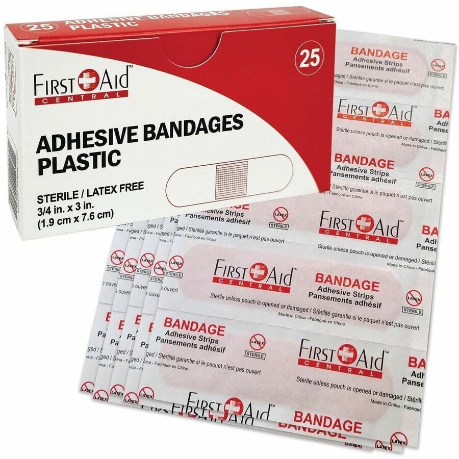 First Aid Central Plastic Adhesive Bandages (3/4"x3") - - 0.75" (19.05 ...