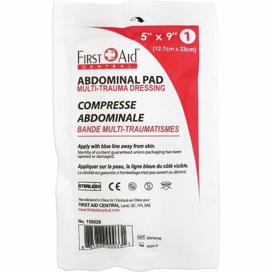 First Aid Central Abdominal Pad - 5" (127 mm) Width x 9" (228.60 mm ...