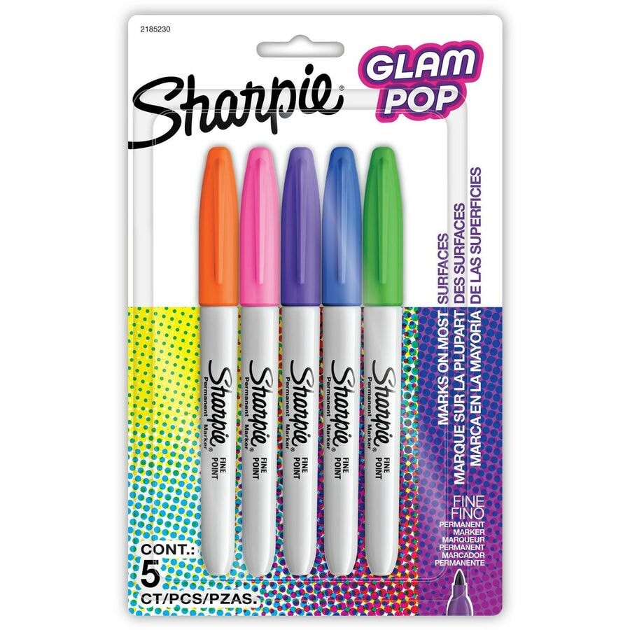 Sharpie Glam Pop Permanent Markers - Fine Marker Point - Assorted Ink ...