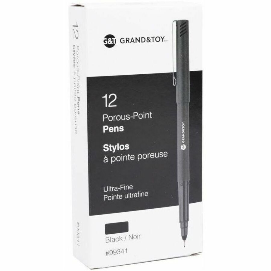 Grand & Toy Porous-Point Pens - 0.4 mm (0.02") Ultra Fine Pen Point - Black Ink - Gray Barrel ...