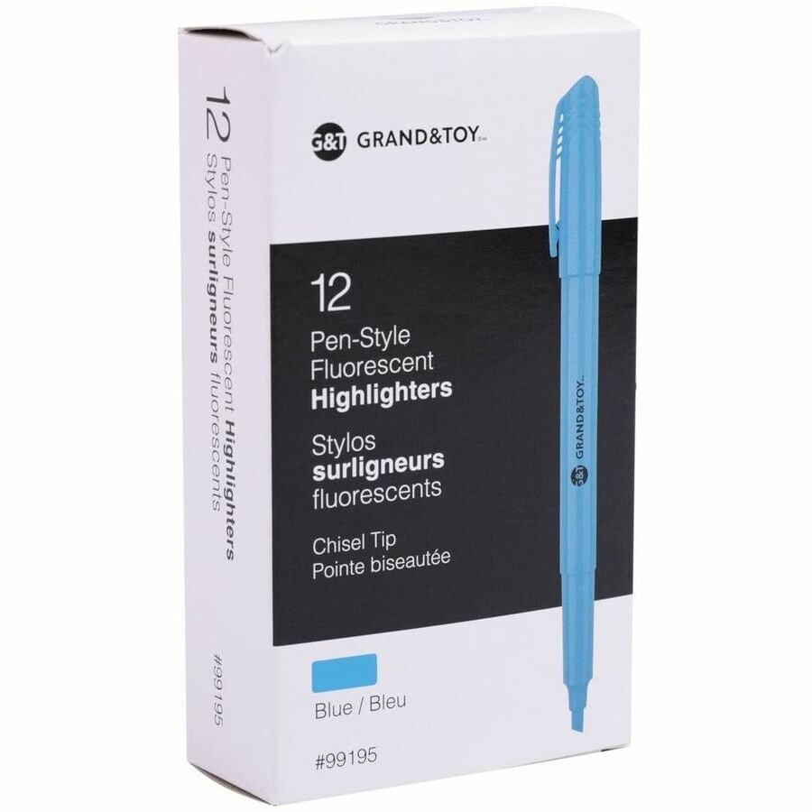 Grand & Toy Pen-Style Fluorescent Highlighters, Fluorescent Blue ...