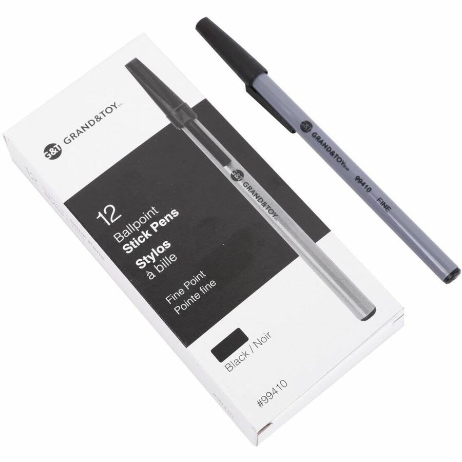 Grand & Toy Premium Ballpoint Stick Pens, Black, Fine, 12 Each/BX ...