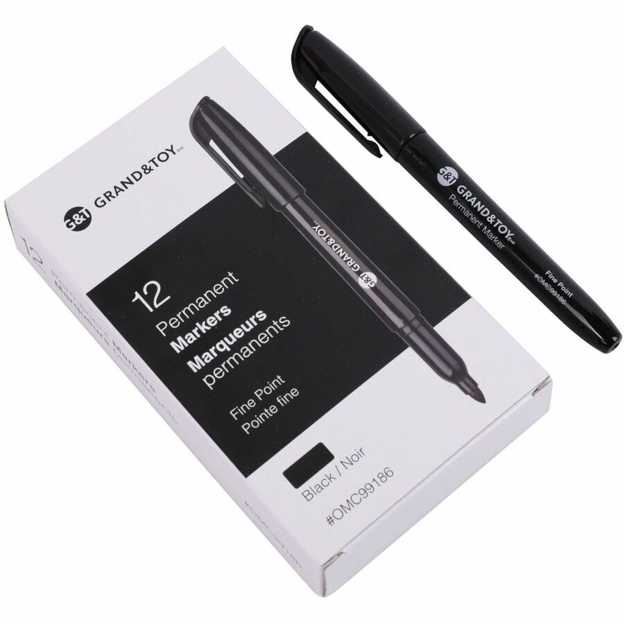 Grand & Toy Permanent Markers, Black, Fine Tip Fine Marker Point ...