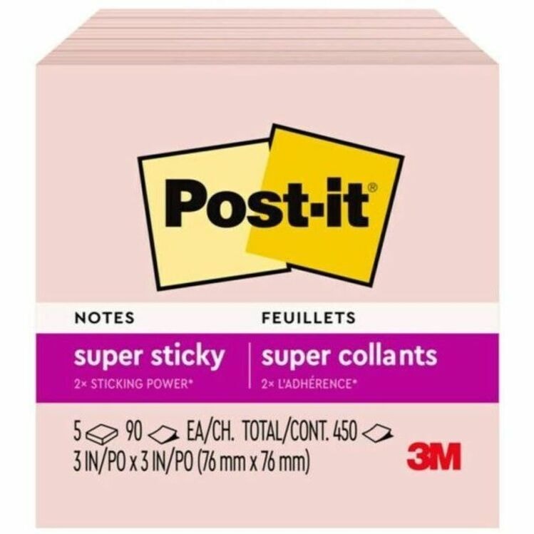 Post-it® Super Sticky Notes 654-5SSPST, 3 in x 3 in (76 mm x 76 mm) - 3 ...