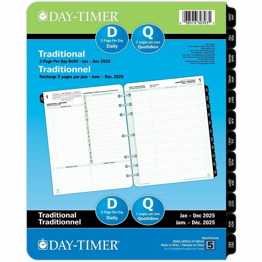 Day-Timer Planner Refill - Folio - 12 Month - January 2025 to December ...