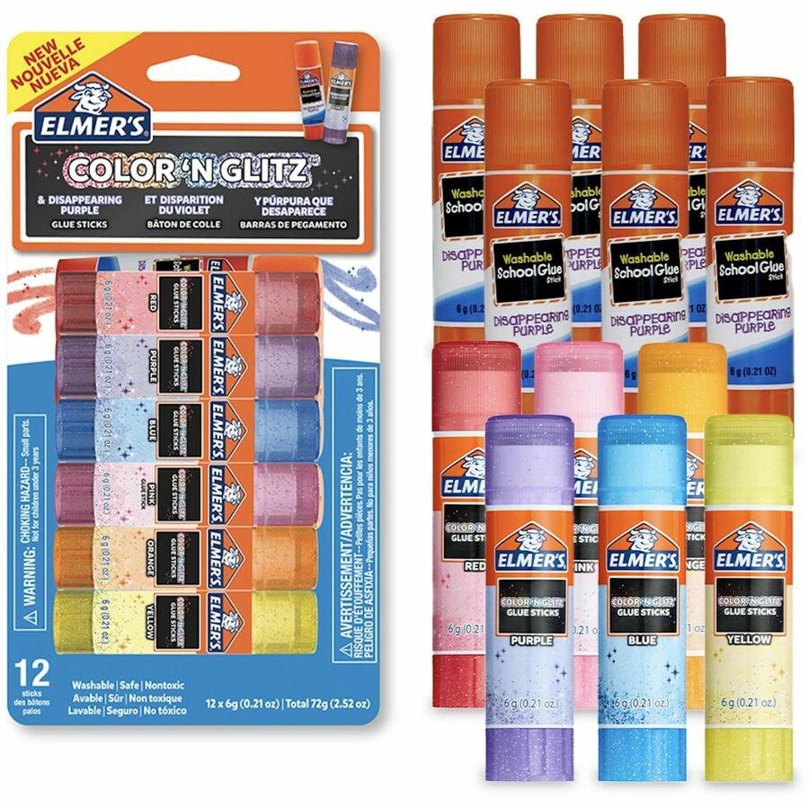 Elmer's Color 'N Glitz Glue Sticks - 0.21 oz (6 g) - Red, Blue, Pink ...