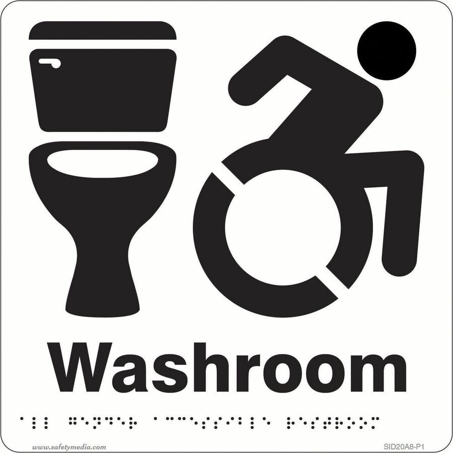 Safety Media Braille/Tactile Washroom Sign, Washroom Accessible, 6" x 8 ...