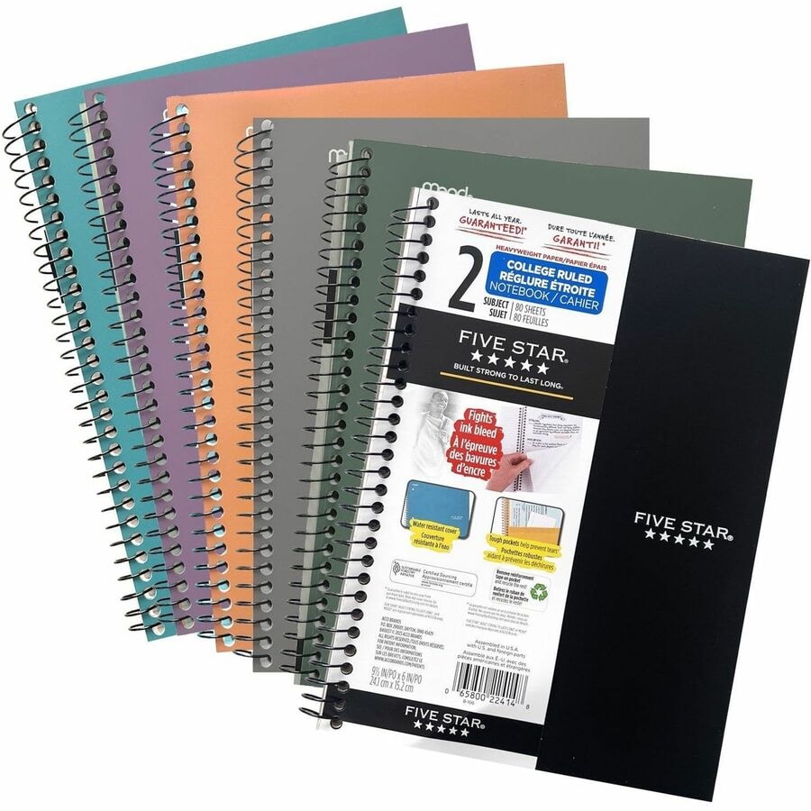 Five Star Notebook - 2 Subject(s) - 80 Sheets - Spiral Bound - College ...