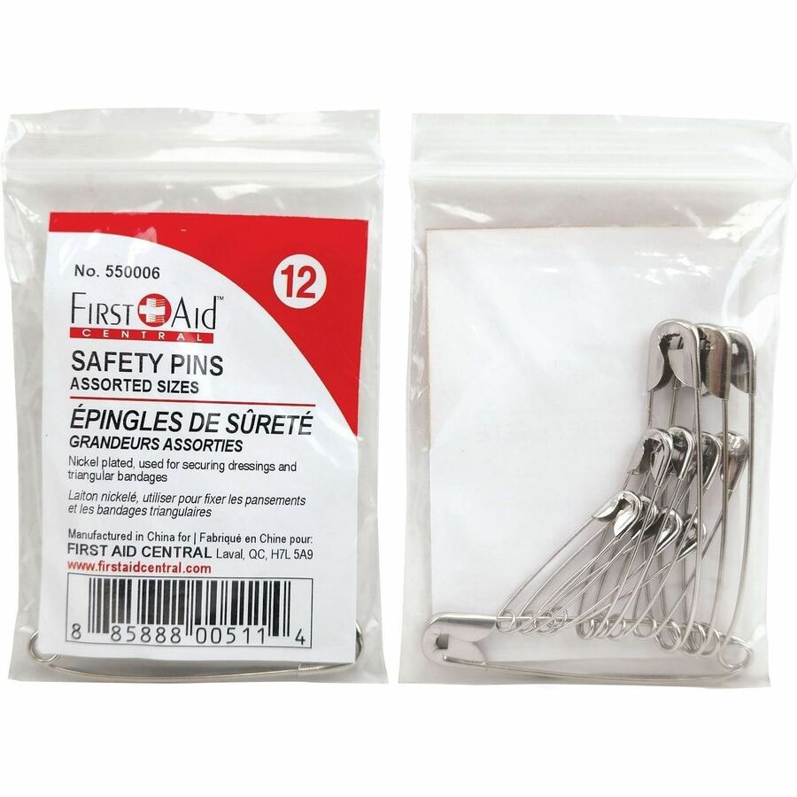 First Aid Central Safety Pin - Assorted Sizes - 12 / Pack | Grand & Toy