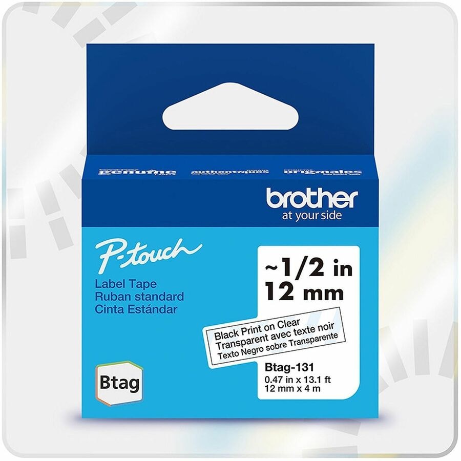Brother P-touch BTAG-131 Black on Clear Label Tape - 15/32" (12 mm) Width x 13 1/8 ft (4 m ...