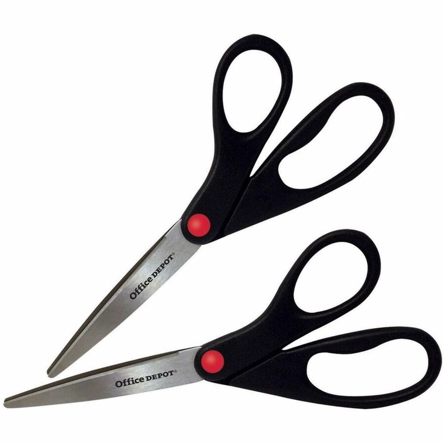 Office Depot Scissors, Black Handle, 8" Straight, Pack of 2 - Left ...