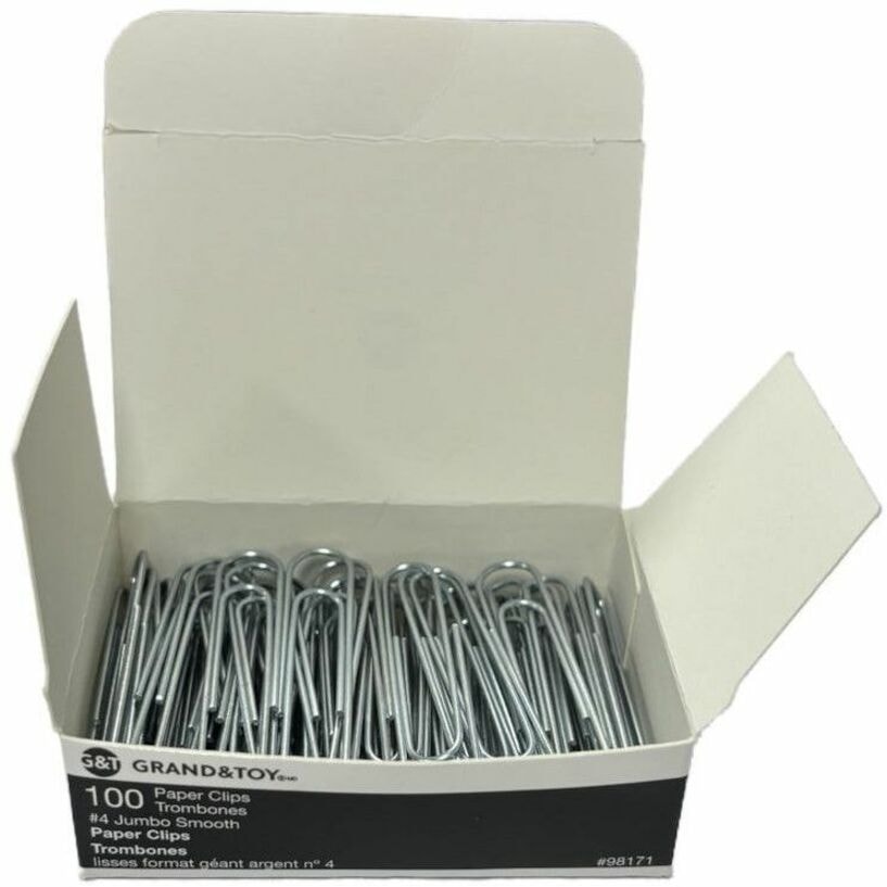 Grand & Toy Jumbo Paper Clips, Smooth, Silver, #4, 100/Box - Jumbo - No ...