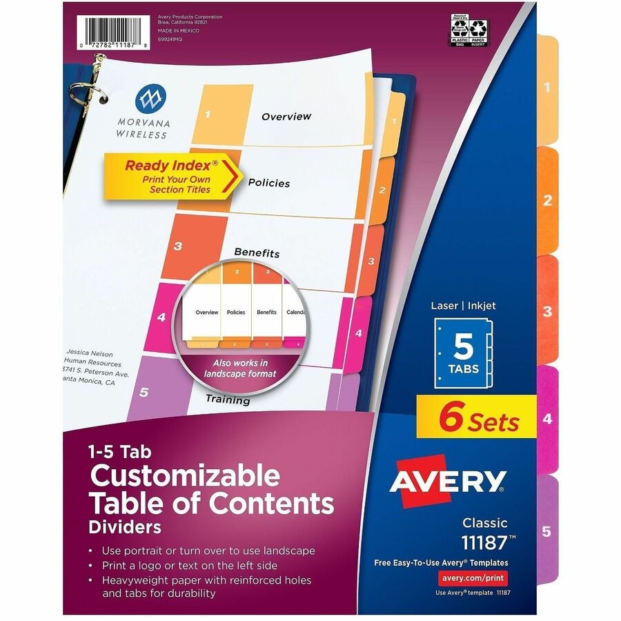 Avery® Ready Index® Table of Content Dividersfor Laser and Inkjet ...