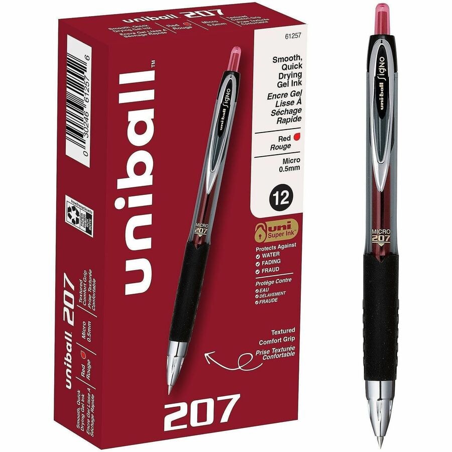 uniball™ 207 Retractable Gel PensMicro Point (0.5mm), Red, 1 EACH ...