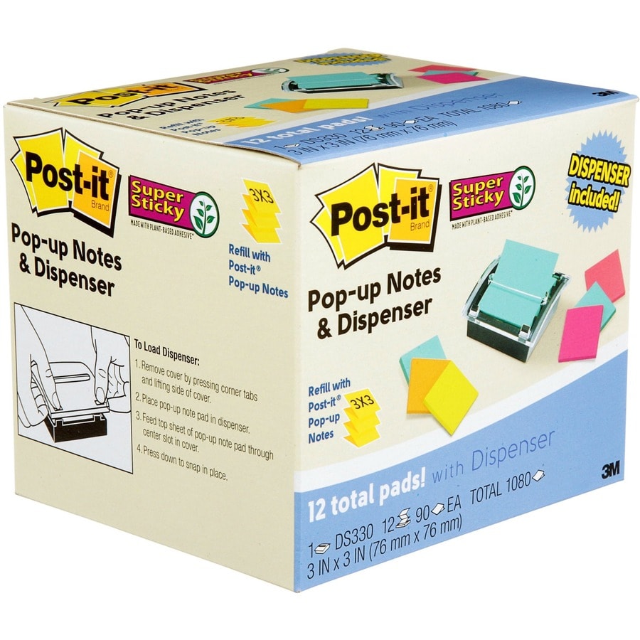 Post-it® Super Sticky Dispenser Notes and Dispenser - 1080 - 3" (76.20 ...