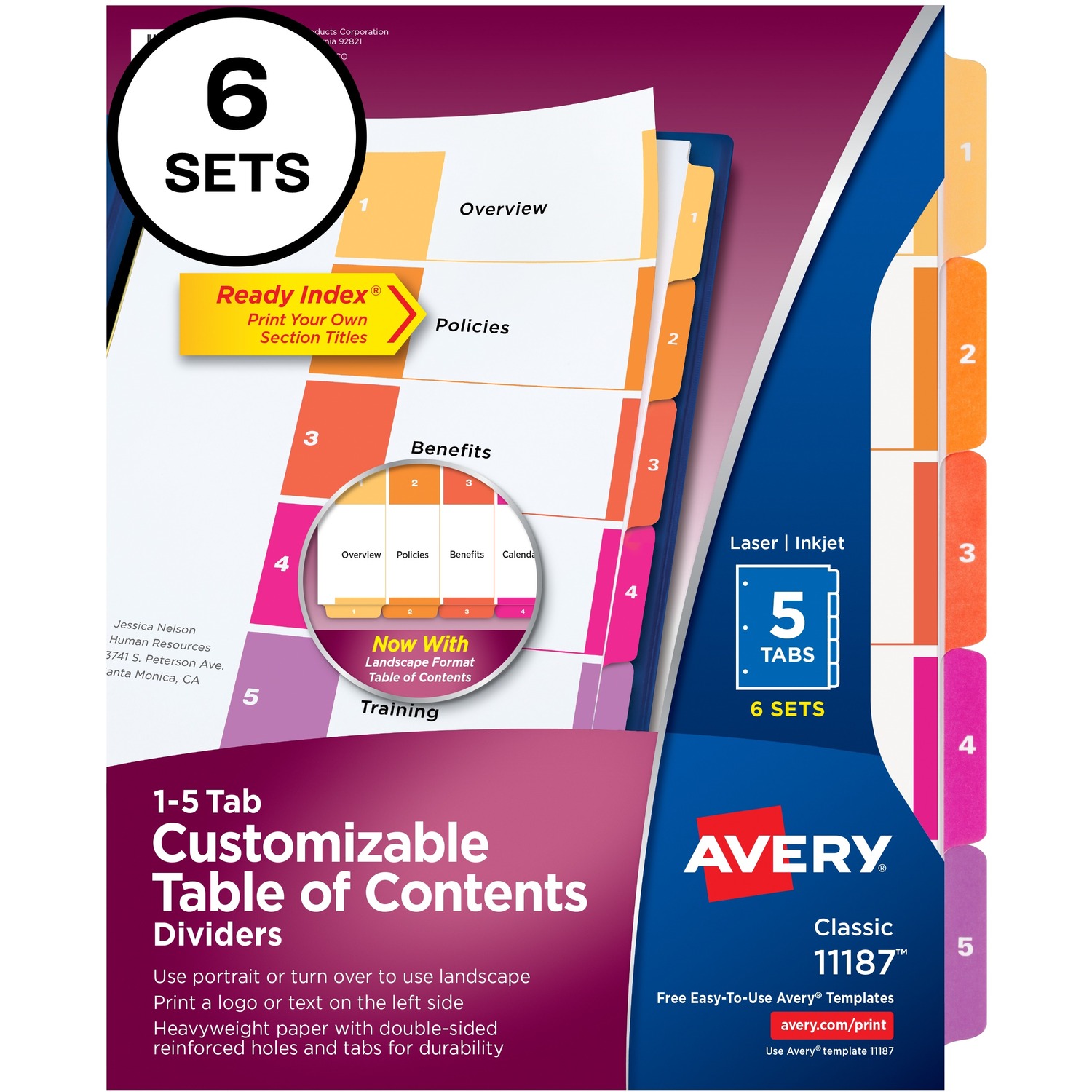 Avery Avery Ready Index 5 Tab Dividers Customizable TOC 6 Sets 