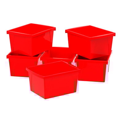 Storex Small Classroom Storage Bin, Red, 15 L | Grand & Toy