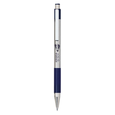 Zebra G-301 Stainless-Steel Retractable Gel Pen, Blue, Medium 0.7 mm ...