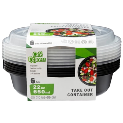 Café Express Round Take Out Containers, Black with Clear Lids, 650 mL ...