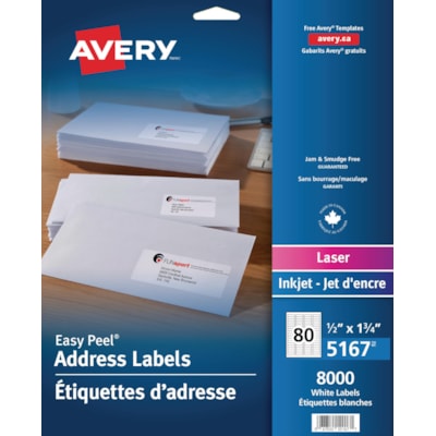 Avery 5167 Easy Peel Address Labels, White, 1/2" x 1-3/4", Sheet of 80 ...
